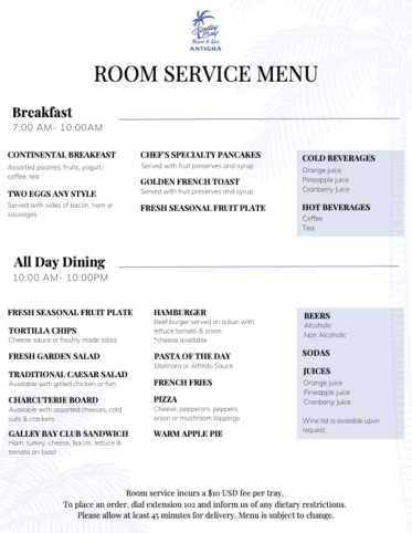 Room Service - Galley Bay Resort & Spa